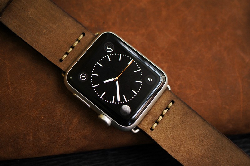 AWBF03-D48 GOLD Handmade Vintage Leather Strap incl. Lugs Adapter for ...