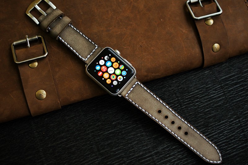AWBF04-D3 WHITE Handmade Vintage Leather Strap incl. Lugs Adapter for ...