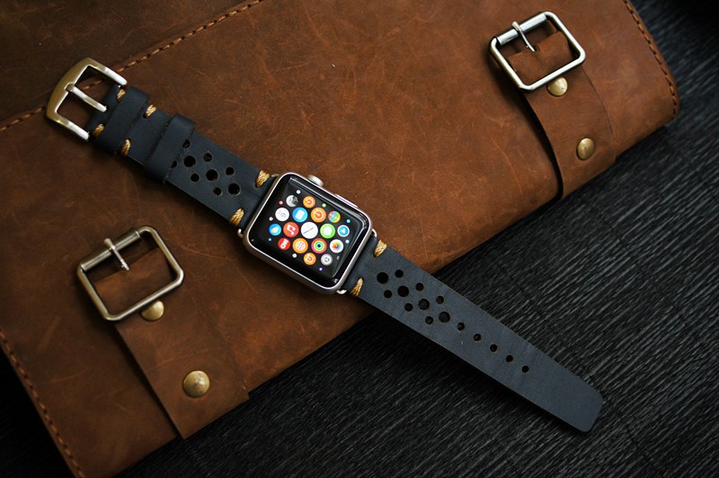 AWBF24 -D123 GOLD -Handmade Vintage Leather Strap incl. Lugs Adapter ...
