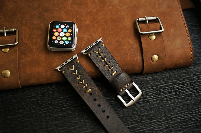 AWBF89-D2-GOLD Handmade Vintage Leather Strap incl. Lugs Adapter for ...