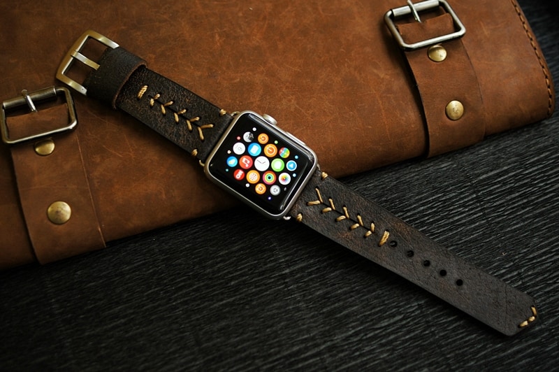 AWBF89-D2-GOLD Handmade Vintage Leather Strap incl. Lugs Adapter for ...