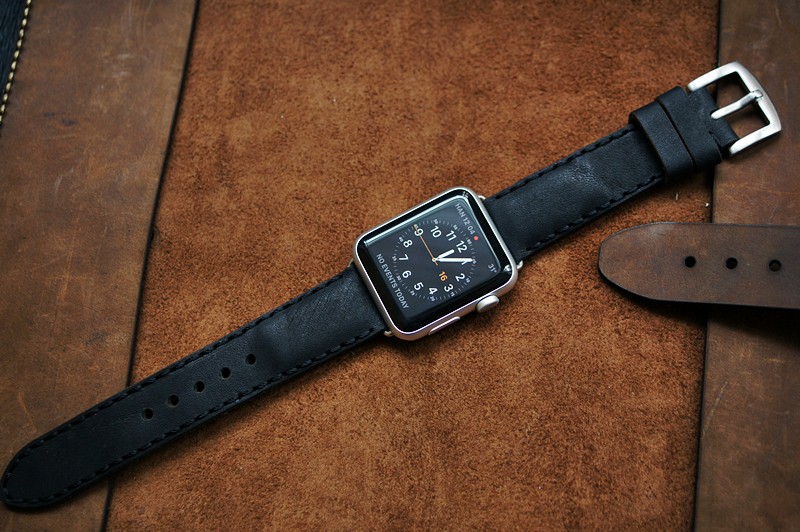 AWBF90-D123 BLACK Handmade Vintage Leather Strap incl. Lugs Adapter for ...