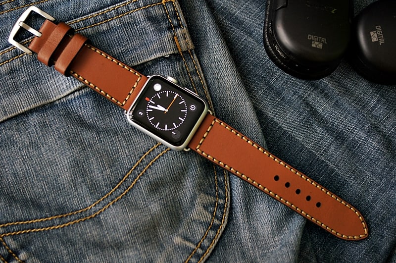 AWBF04-D60-GOLD Handmade Vintage Leather Strap incl. Lugs Adapter for ...