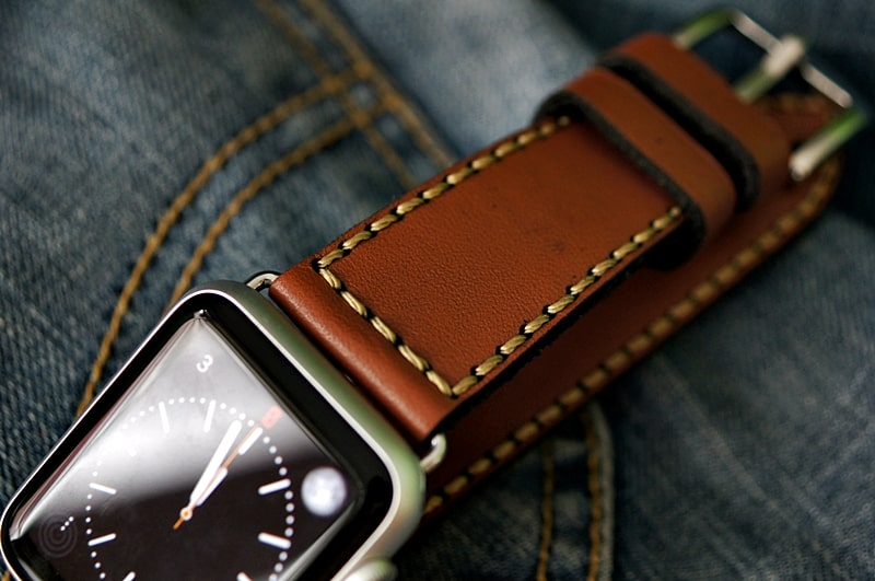 AWBF04-D60-GOLD Handmade Vintage Leather Strap incl. Lugs Adapter for ...