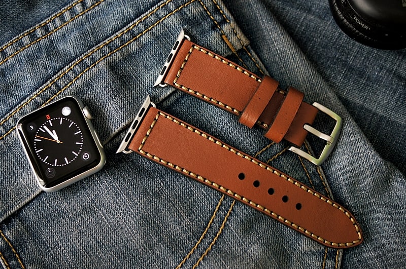 AWBF04-D60-GOLD Handmade Vintage Leather Strap incl. Lugs Adapter for ...
