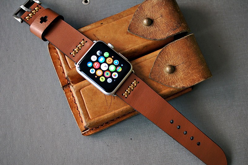 AWBF08-D60 -GOLD Handmade Vintage Leather Strap incl. Lugs Adapter for ...