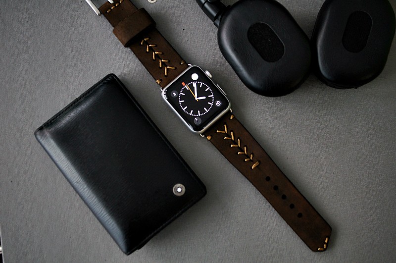 AWBF89-D5 Handmade Vintage Leather Strap incl. Lugs Adapter for Apple ...