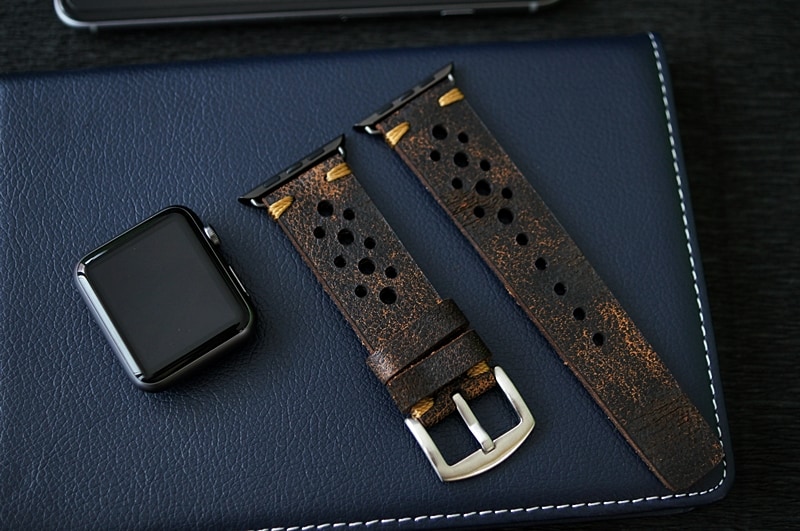 AWBF24-D2 GOLD Handmade Vintage Leather Strap incl. Lugs Adapter for ...