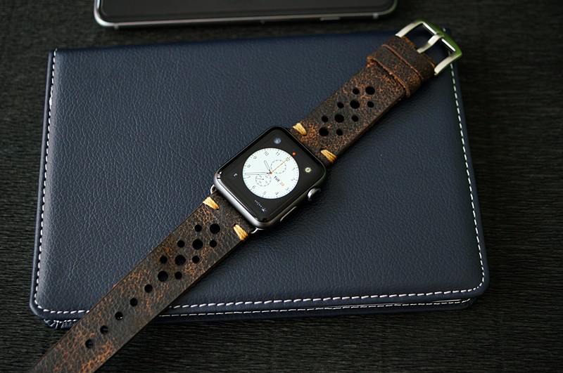 AWBF24-D2 GOLD Handmade Vintage Leather Strap incl. Lugs Adapter for ...