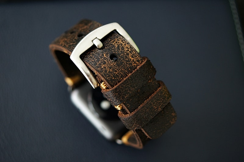 AWBF24-D2 GOLD Handmade Vintage Leather Strap incl. Lugs Adapter for ...