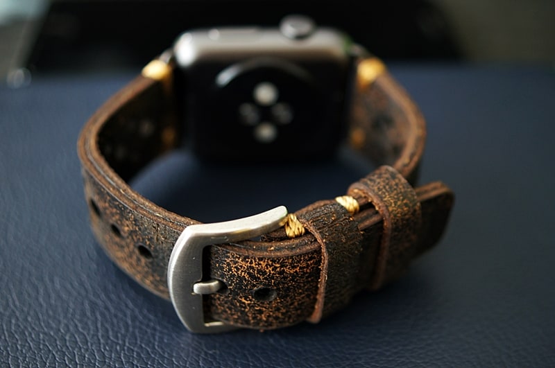 AWBF24-D2 GOLD Handmade Vintage Leather Strap incl. Lugs Adapter for ...
