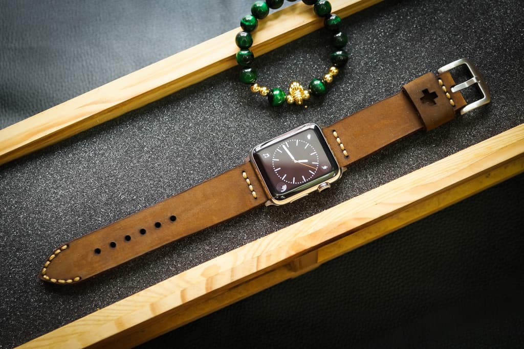 AWBF03-D5 Gold Handmade Vintage Leather Strap incl. Lugs Adapter for ...