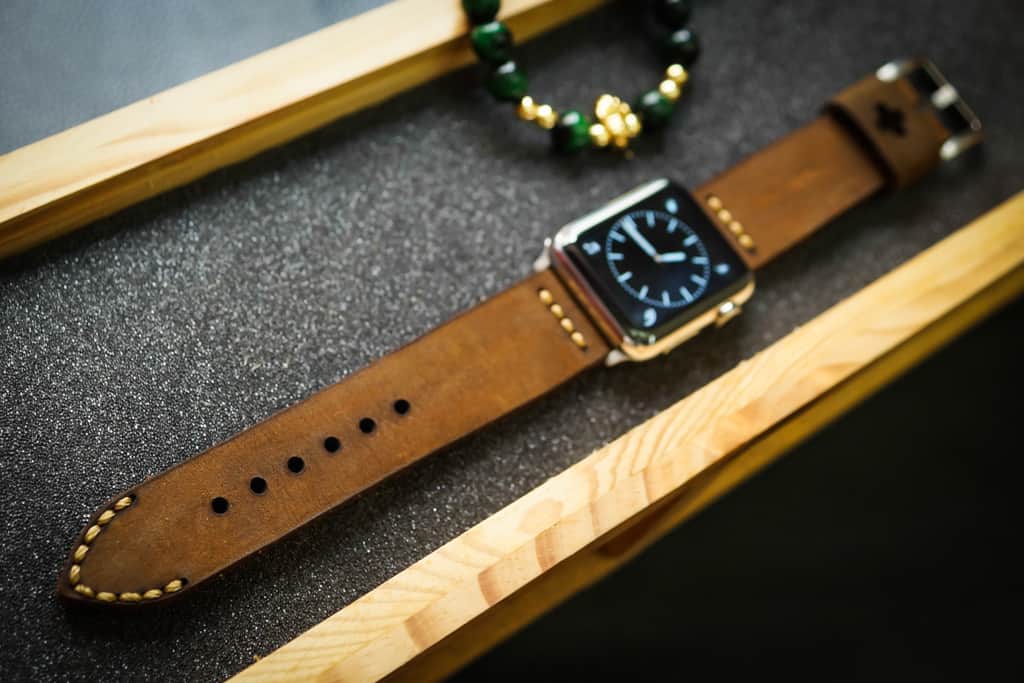 AWBF03-D5 Gold Handmade Vintage Leather Strap incl. Lugs Adapter for ...