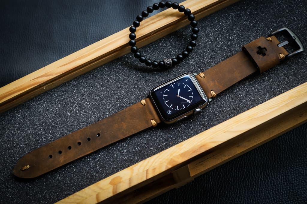AWBF015-D5 Gold Handmade Vintage Leather Strap incl. Lugs Adapter for ...